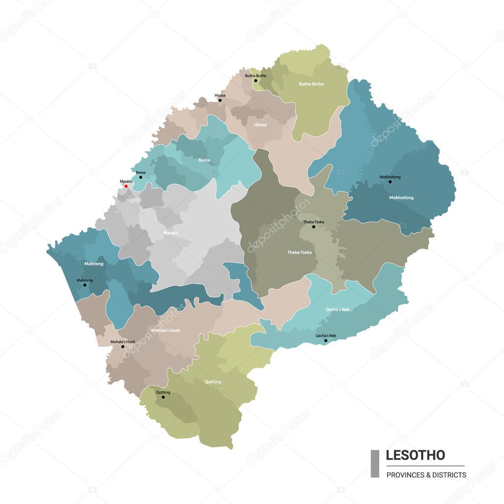Lesotho higt mapa detallado con subdivisiones. Mapa administrativo de ...
