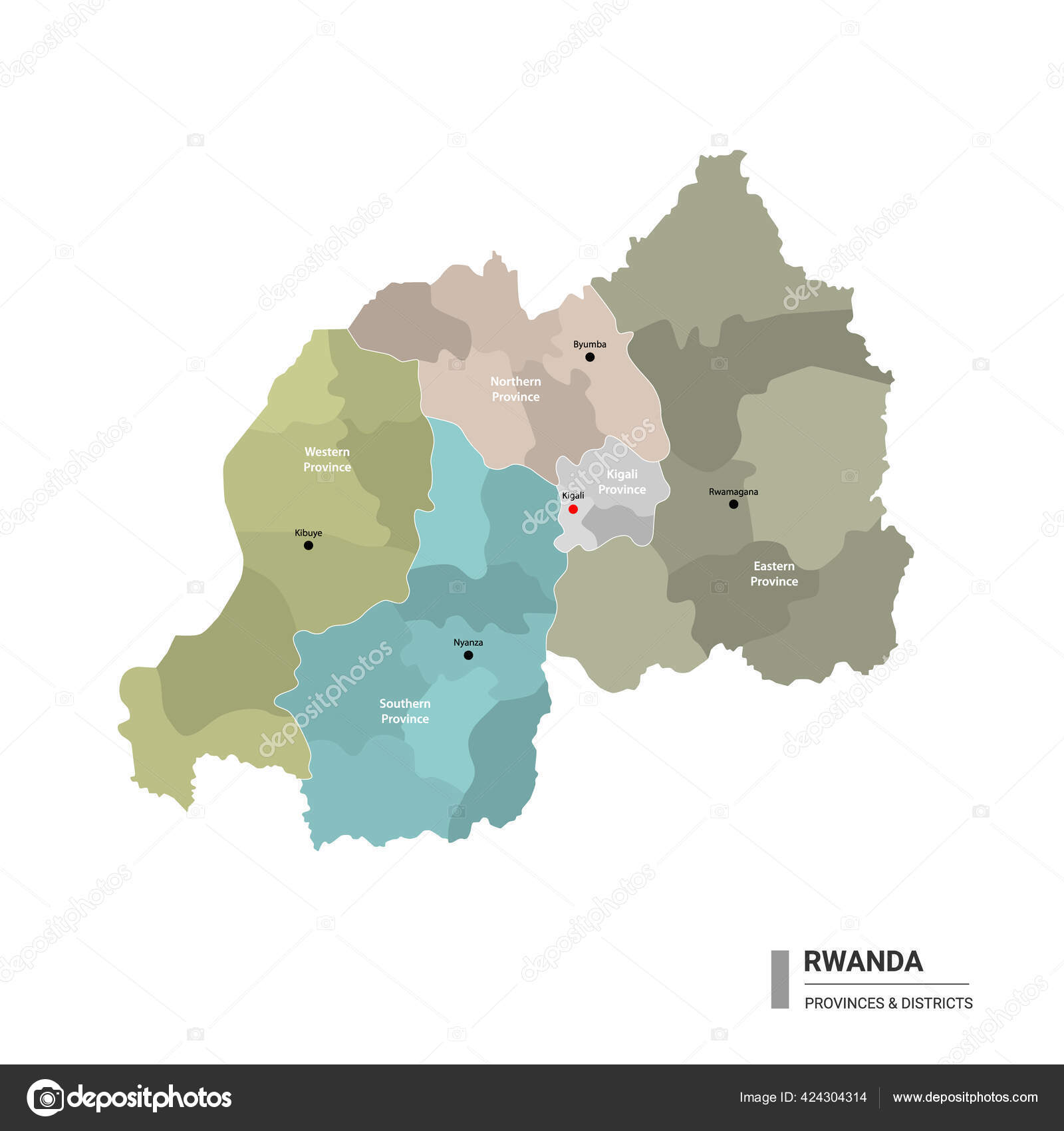 Rwanda Higt Detailed Map Subdivisions Administrative Map Rwanda ...