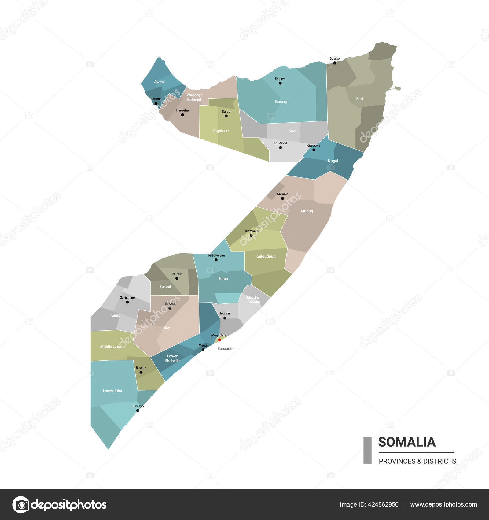 Somalia Higt Detailed Map Subdivisions Administrative Map Somalia ...