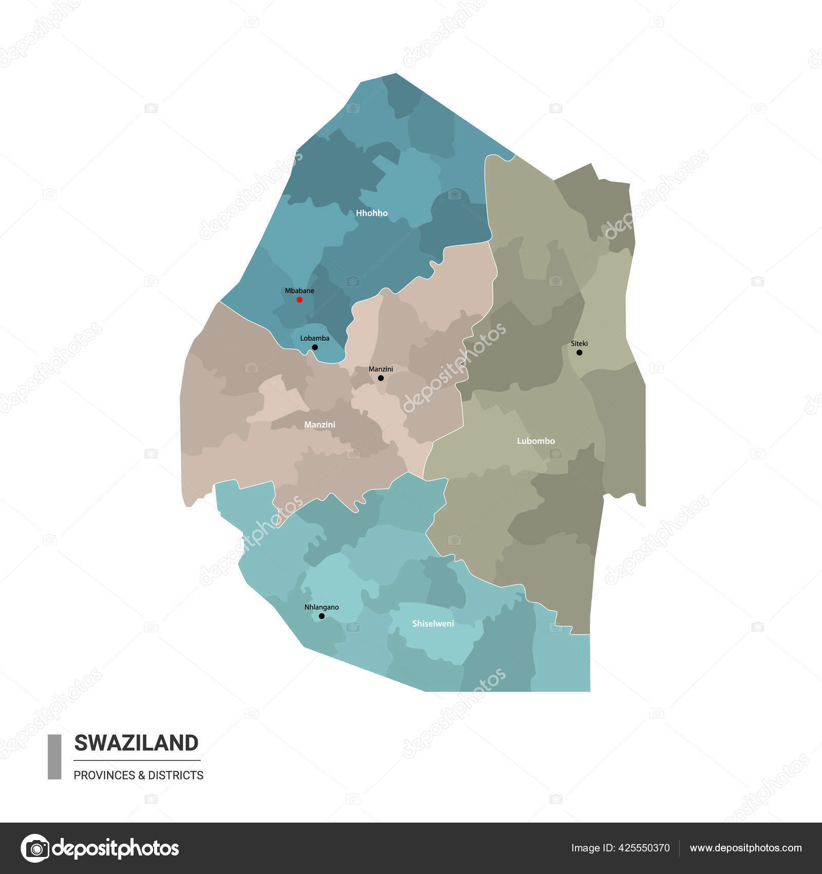 Swasiland Swatini Hat Eine Detaillierte Karte Mit Unterteilungen ...
