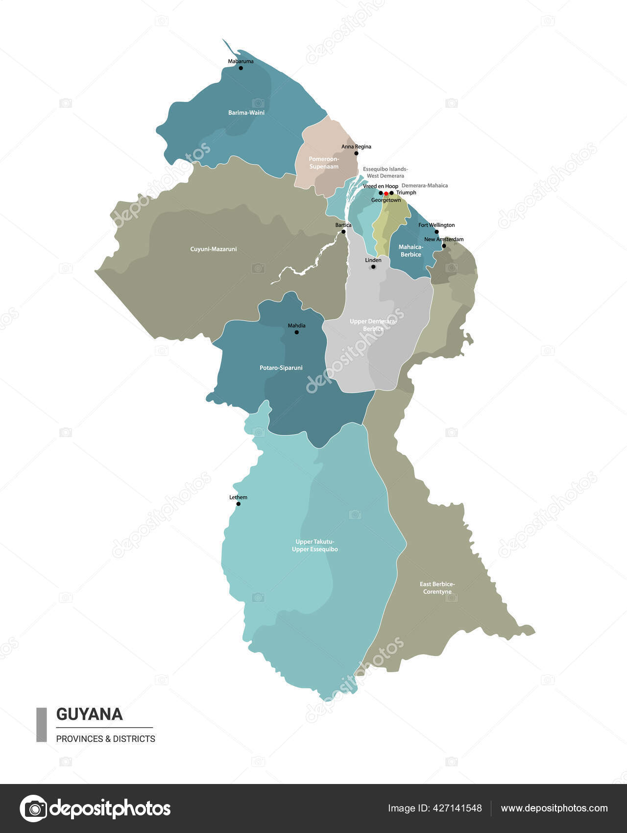 Guiana Higt Mapa Detalhado Com Subdivisões Mapa Administrativo Guiana ...