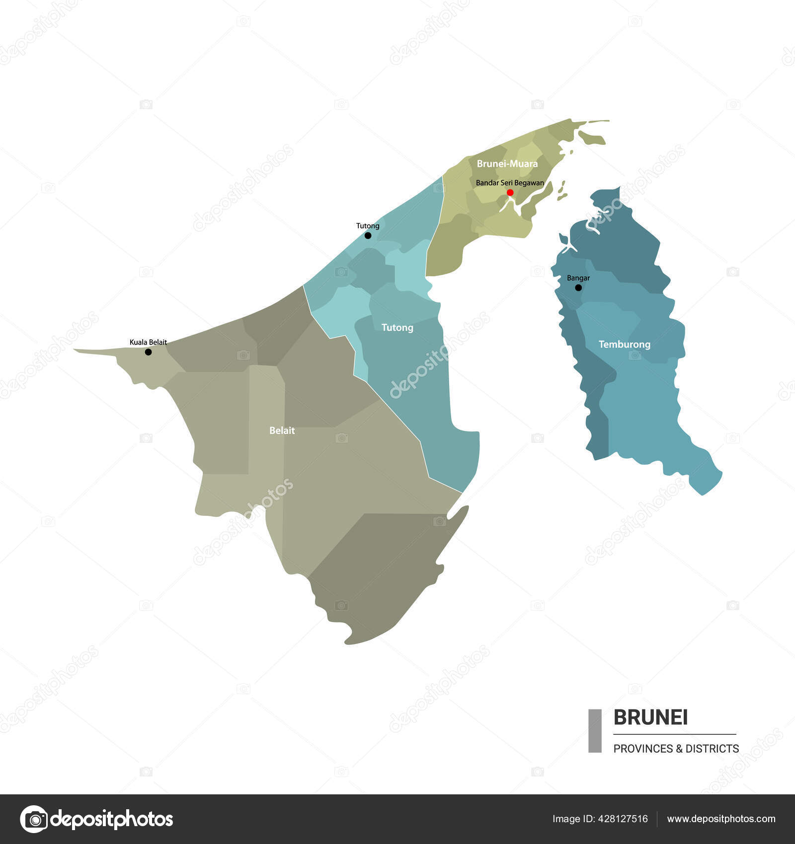 Brunei Higt Detailed Map Subdivisions Administrative Map Brunei ...