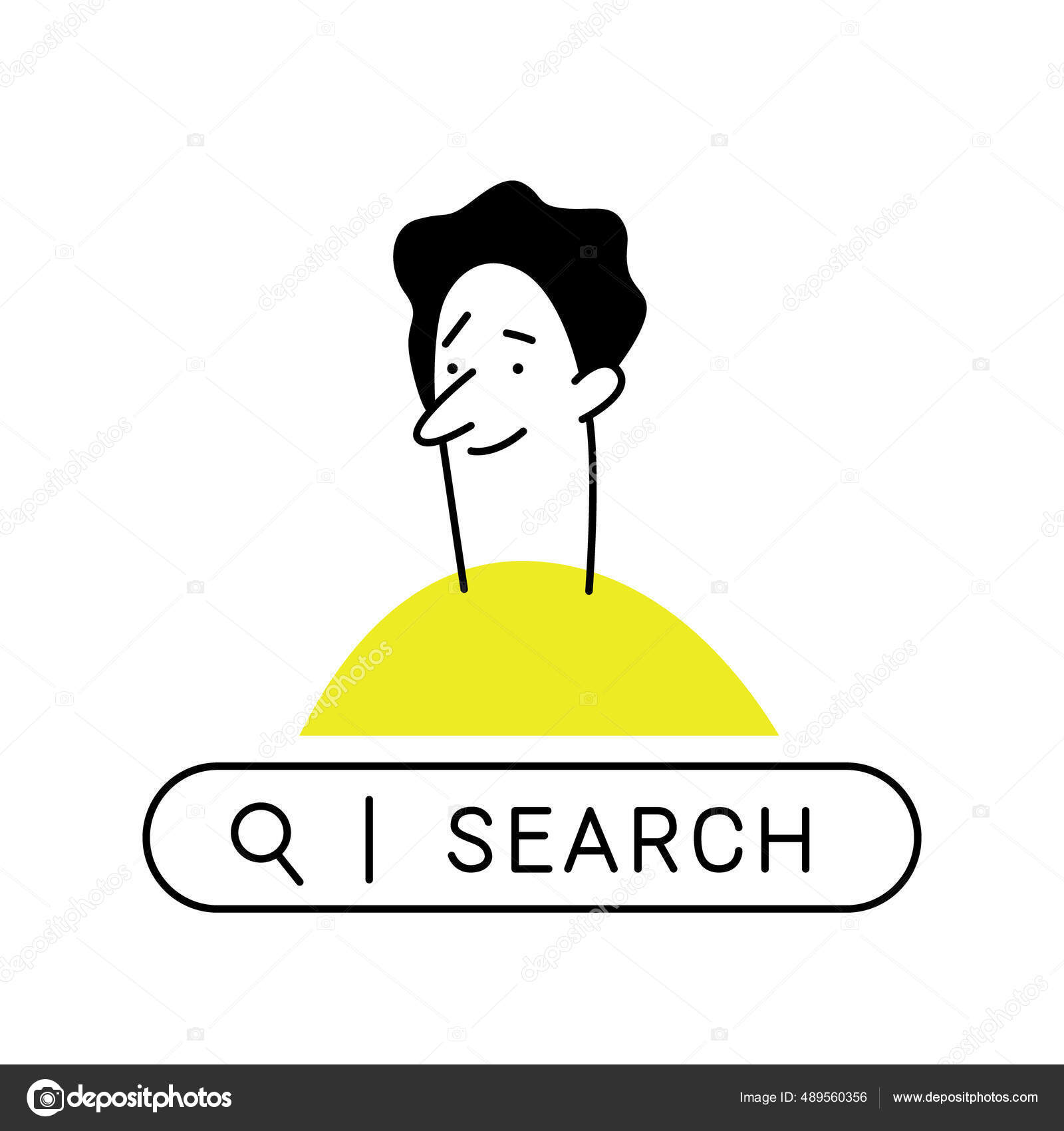 Outline Cartoon Man Curious Man Search Bar Looking Something Internet ...