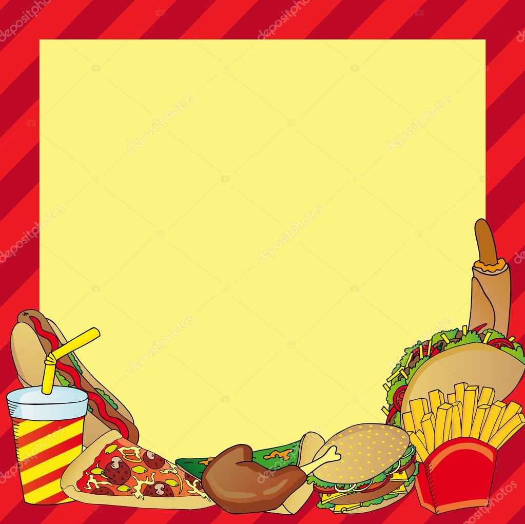 Marco con varias comida fastfood — Vector de stock #70416655 ...