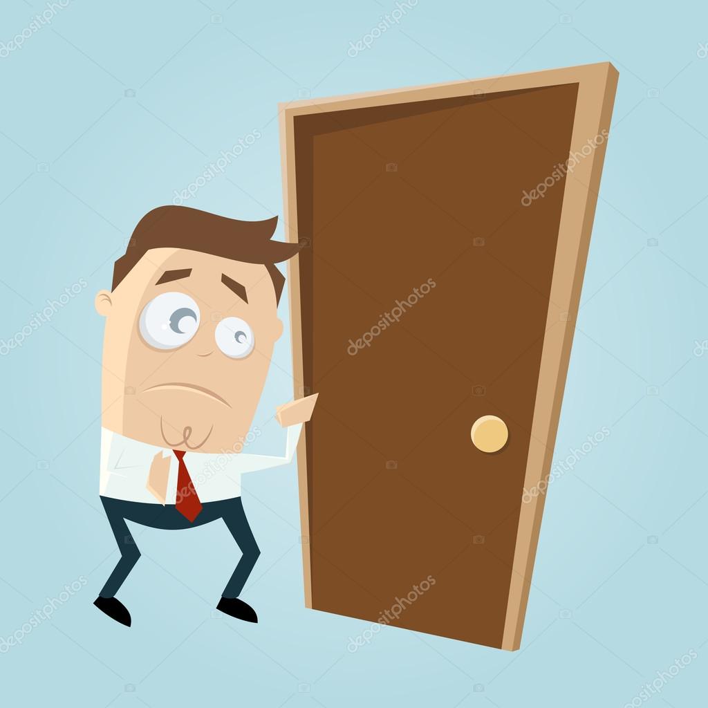 Hombre de dibujos animados tiene miedo de llamar a la puerta Vector de ...