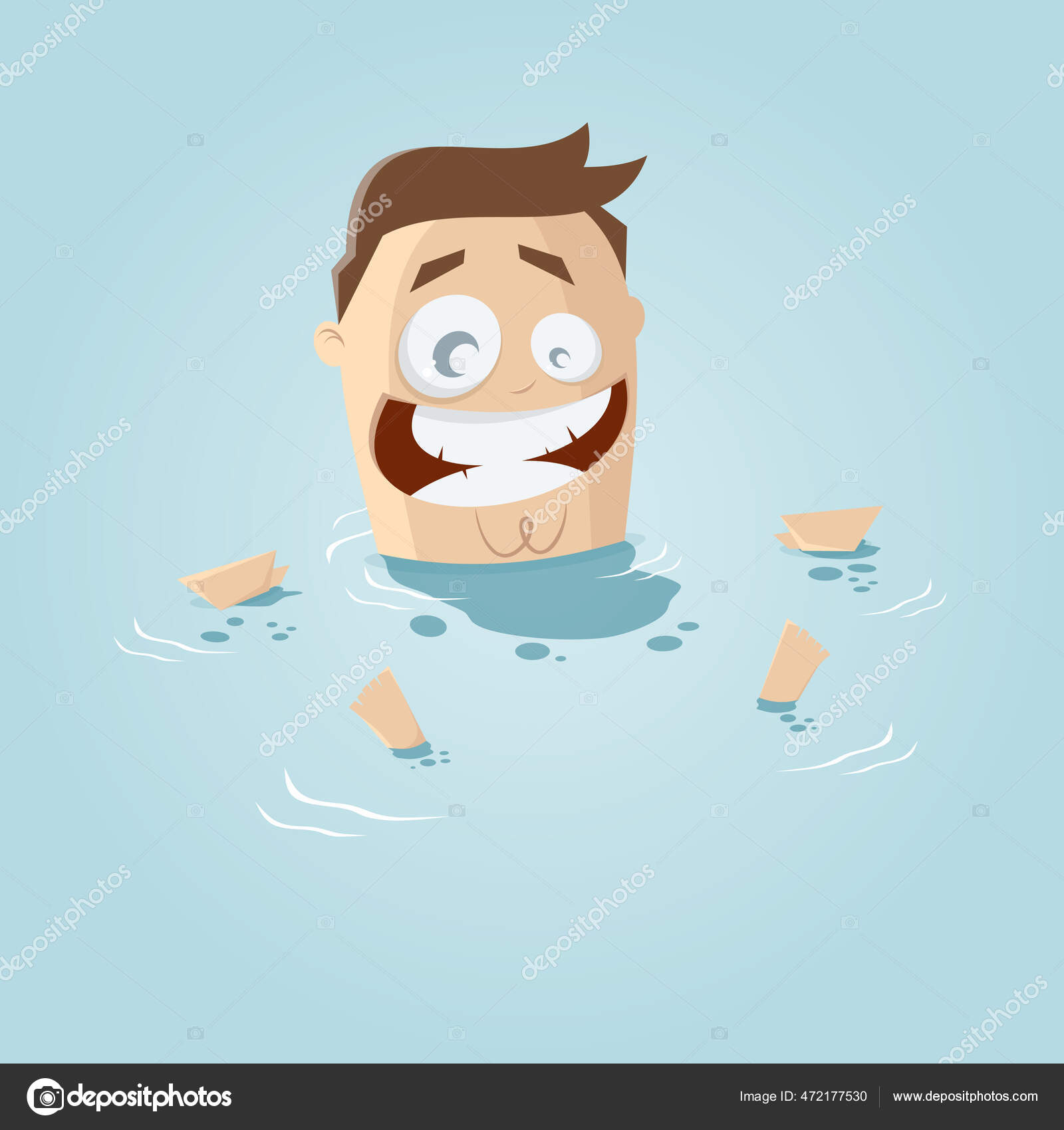 Funny Cartoon Man Floating Water Stock Illustration by ©shockfactor.de ...