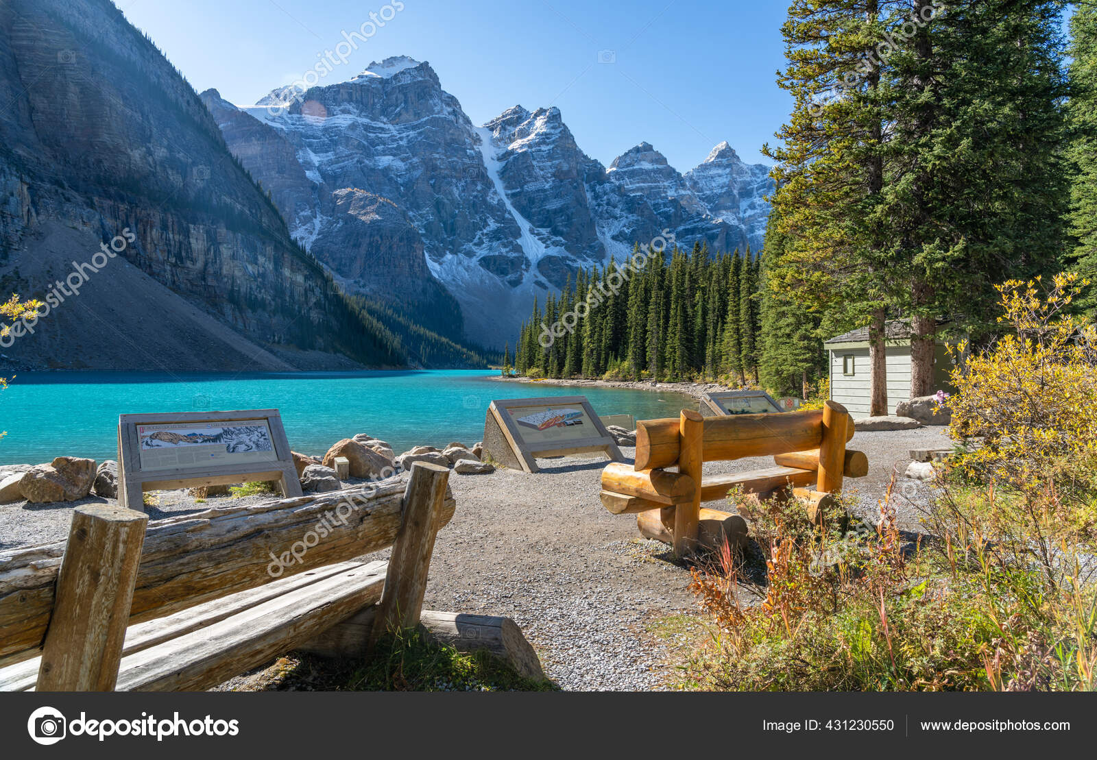 Alberta, Canada - SEP 27 2020 : Moraine lake lakeshore trail in summer ...
