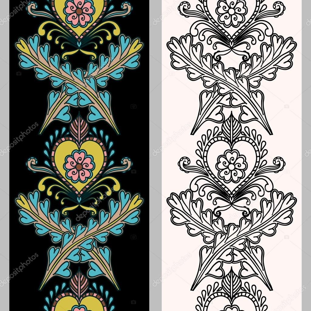 Seamless vertical pattern on Indian grounds. Hand drawn mehndi tattoo ...