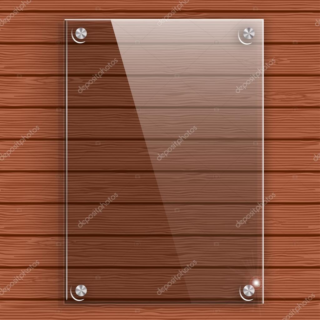 Glass plate on the background wall of wooden planks. Stock Vector by ...
