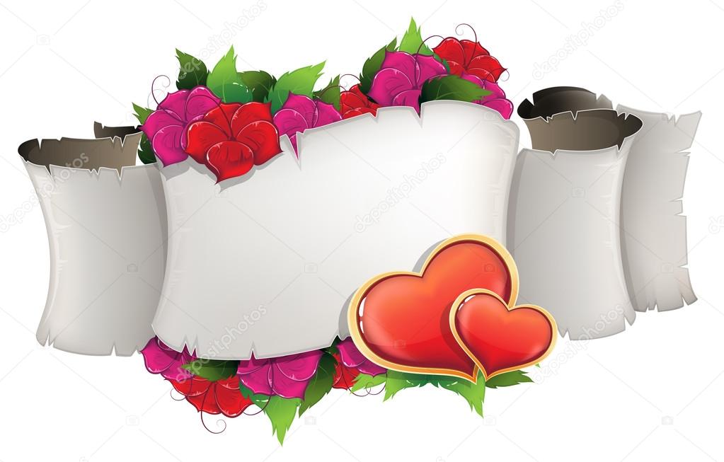 Paper scroll with hearts and flowers Stock Vector Image by ©stekloduv ...