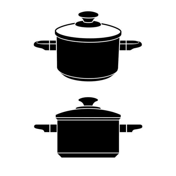Set of dishes, pots and pans icon vector flat style. Isolated on white ...