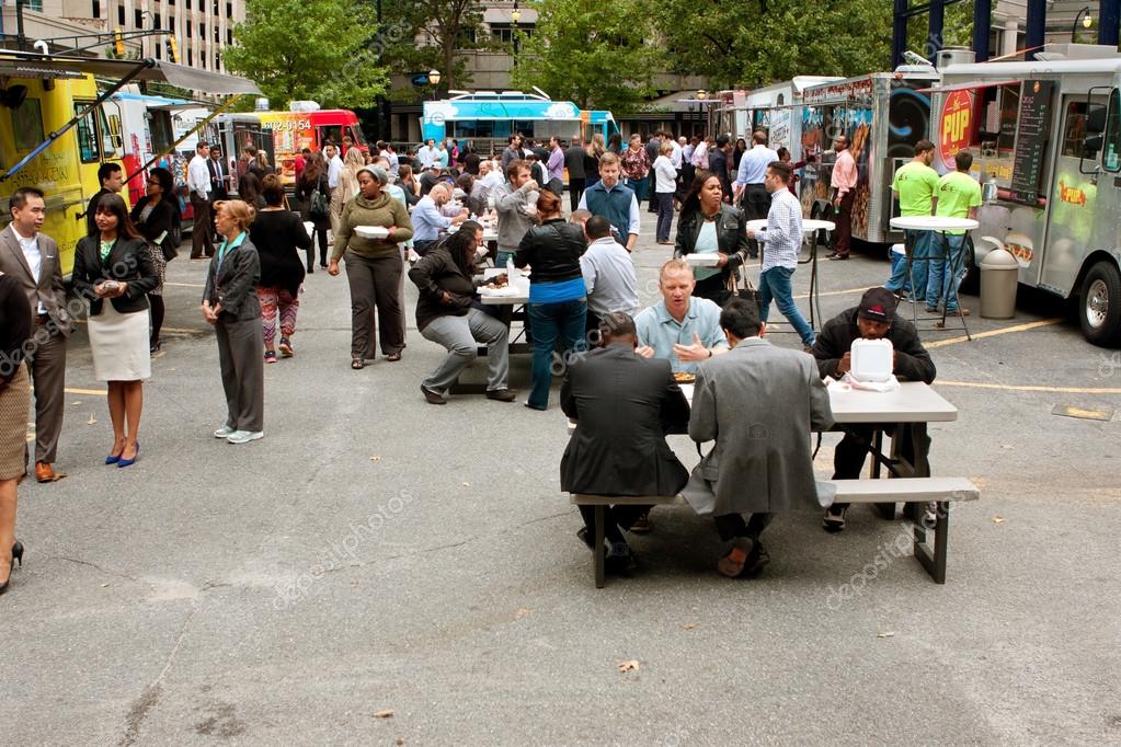 People Eat Lunch At Busy Atlanta Food Truck Park – Stock Editorial ...