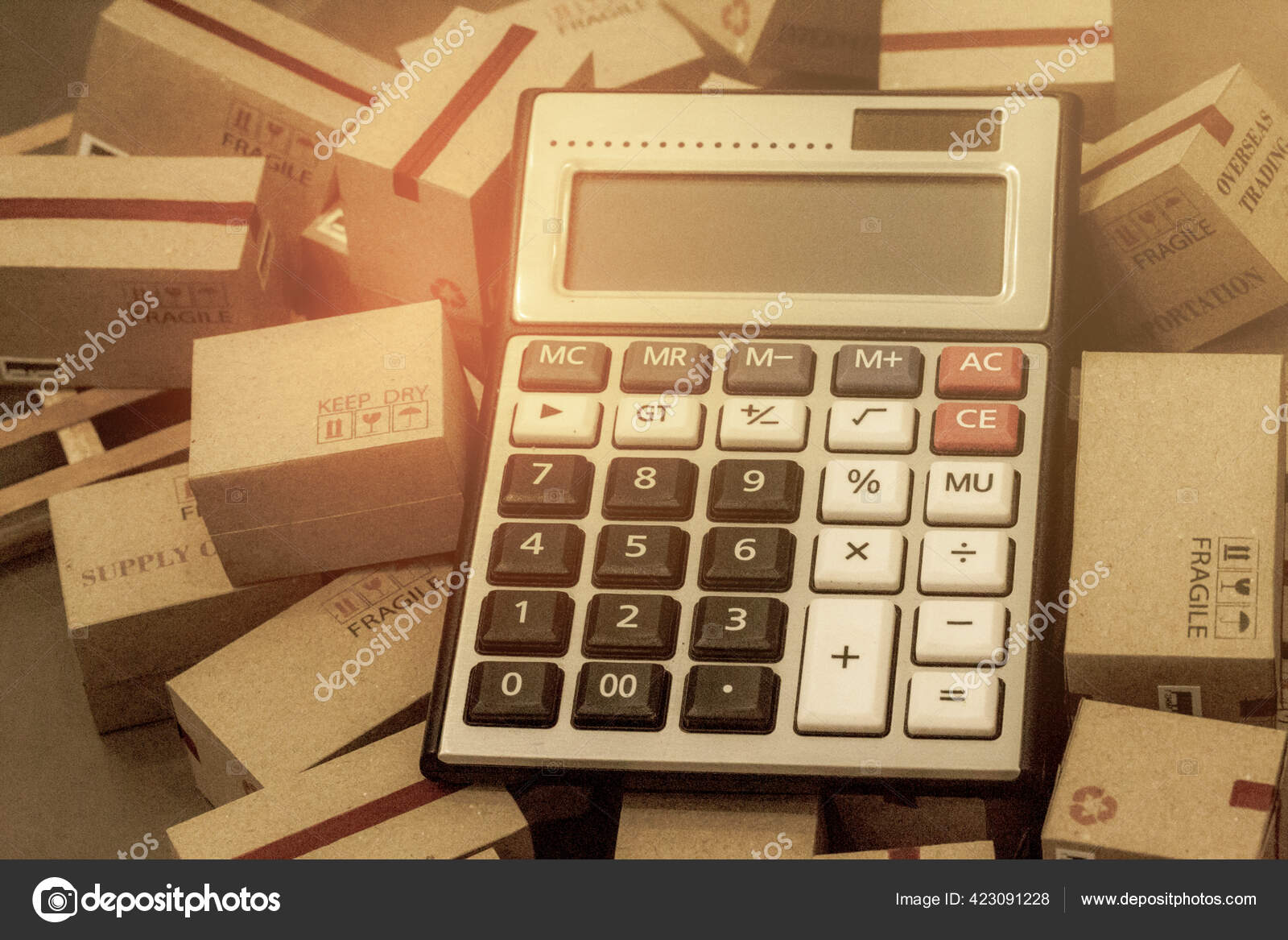 Cardboard Boxes Calculator Numbers Appear Technical Chart Financial ...