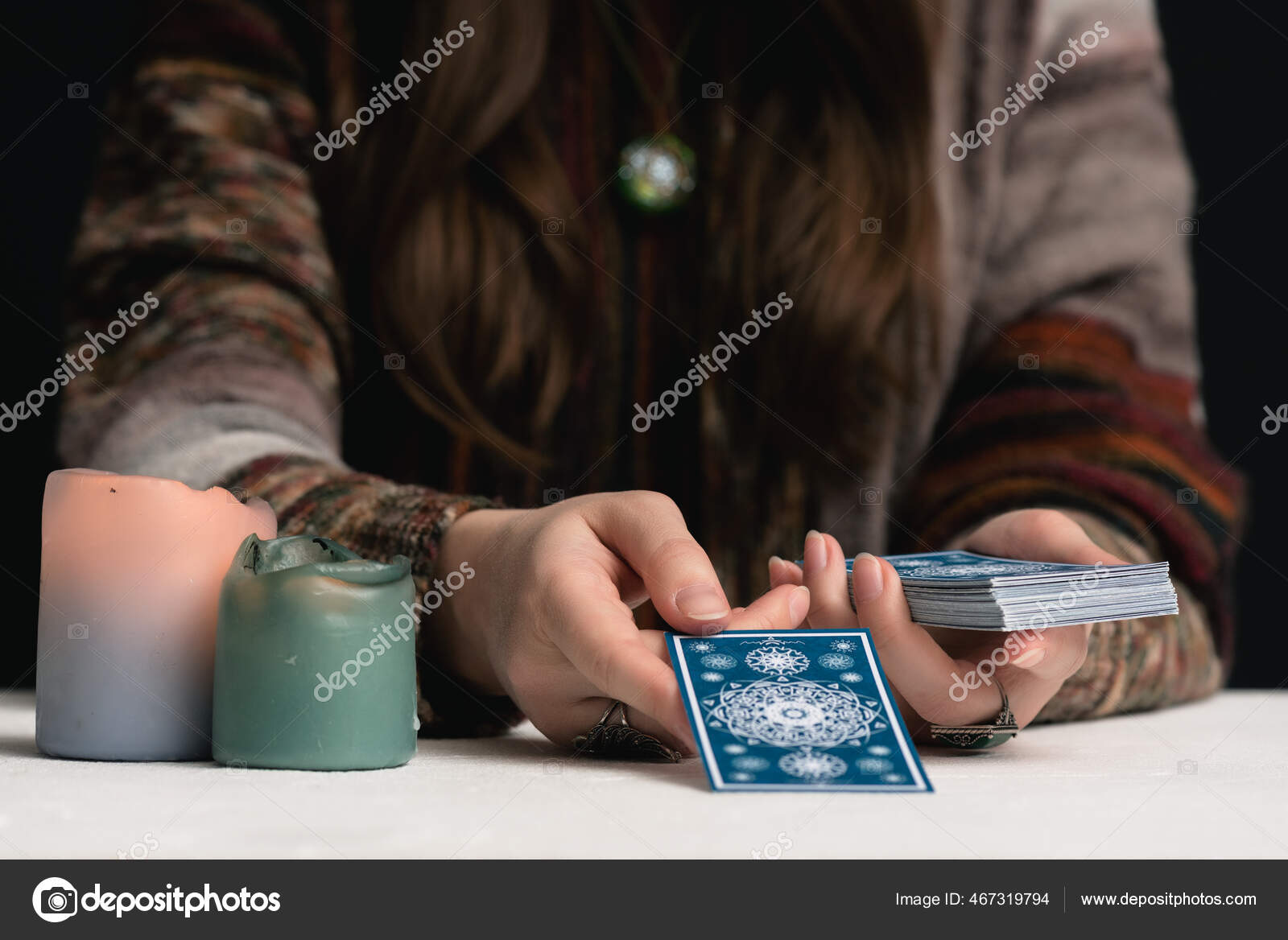 Fortune Teller Reading Future Tarot Cards Close Stock Photo by ...