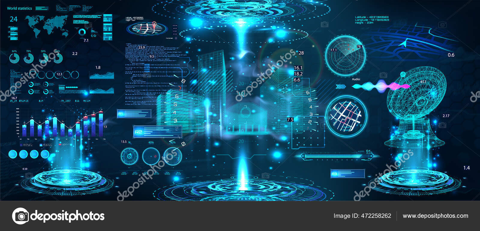 Advance control center with HUD UI. Building Information Modeling with ...