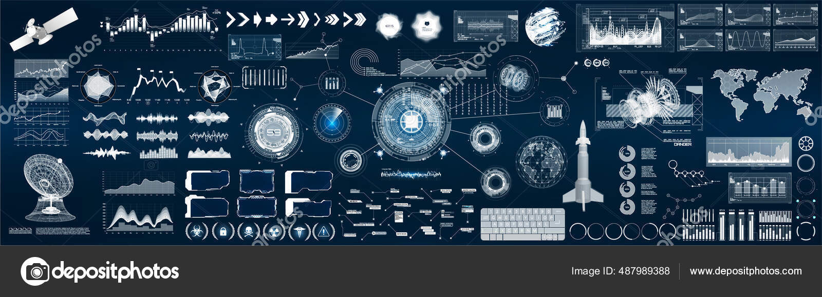 UI, HUD, GUI big elements collection. Futuristic interface set for VR ...