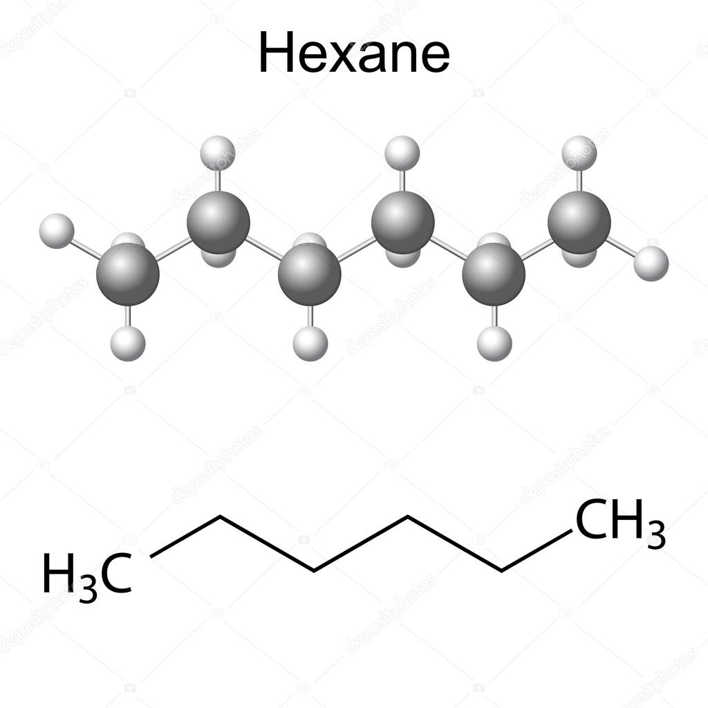 Fórmula química e modelo de molécula de hexano — Vetor de Stock ...