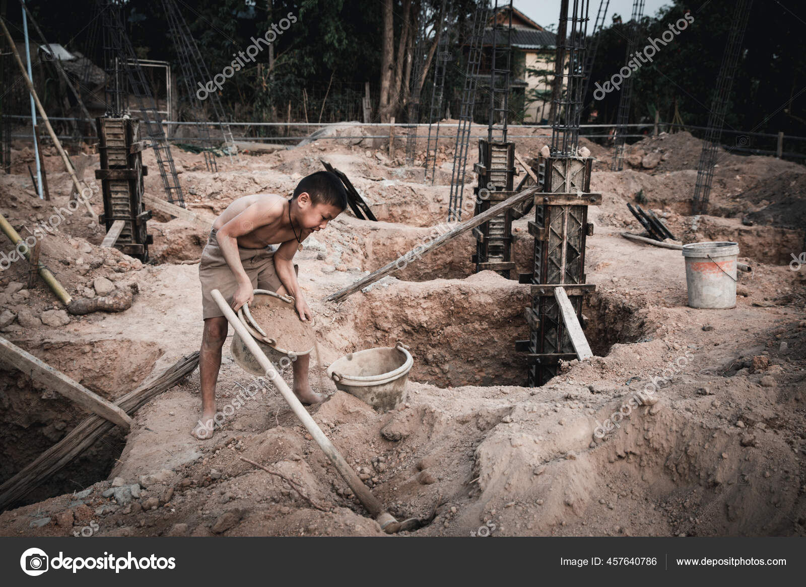 Children Who Work Hard Construction Site Child Labor World Day Stock ...