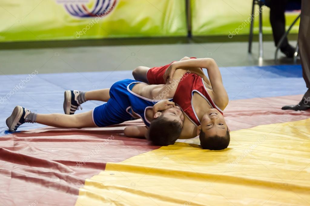 The boys compete in Greco-Roman wrestling, Orenburg, Russia – Stock ...