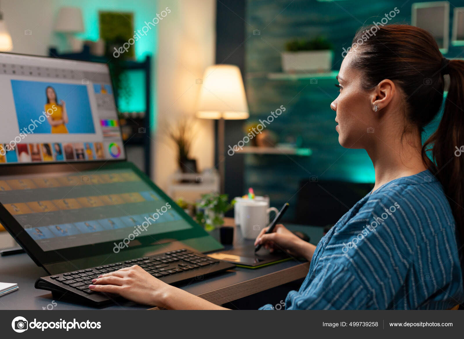 Photo editing expert retouching background on photo — Stock Photo ...