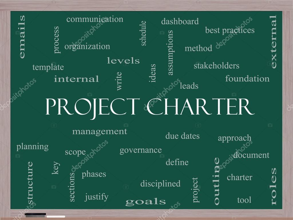 Project Charter Word Cloud Concept on a Blackboard — Stock Photo ...