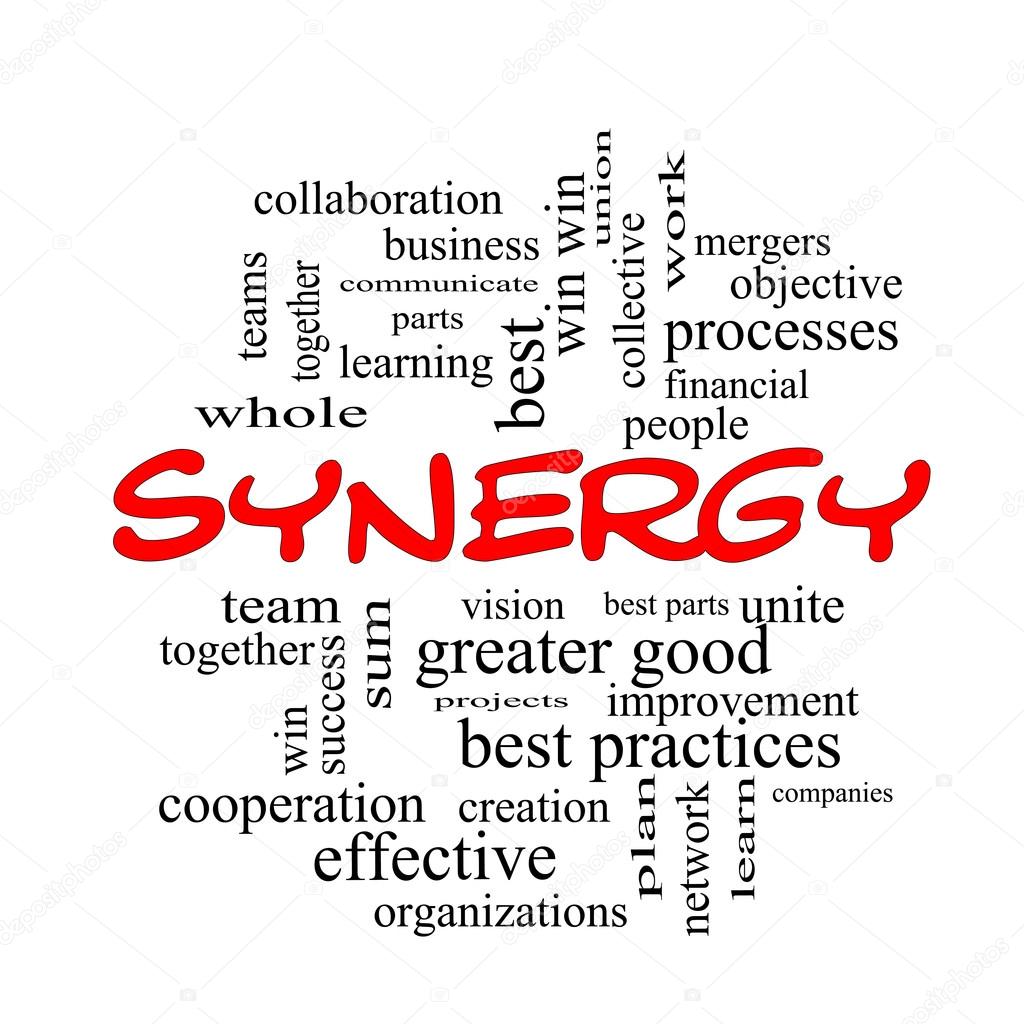 Synergy Word Cloud Concept in red caps — Stock Photo © mybaitshop #77596846