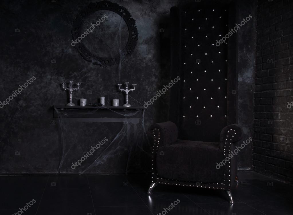 Black High Back Chair in Eerie Halloween Setting Stock Photo by ...