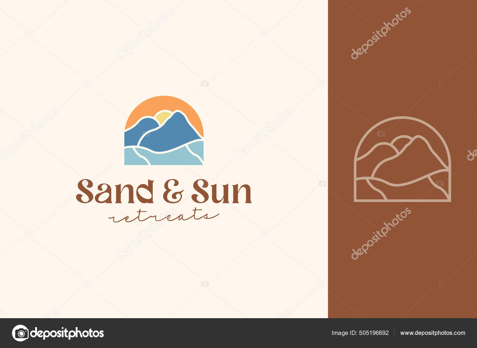 Minimalist Sand Sun Mountain Logo Design Premium Stock Vector by ...