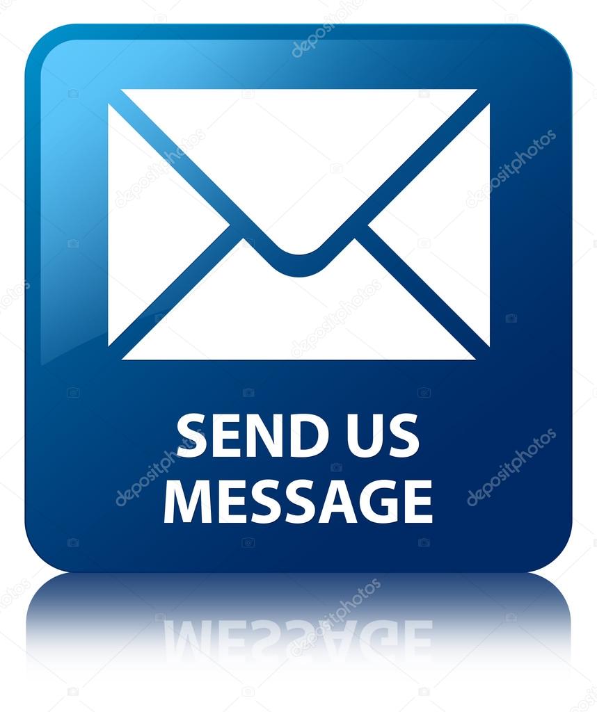 Send us message (email icon) glossy blue reflected square button ...