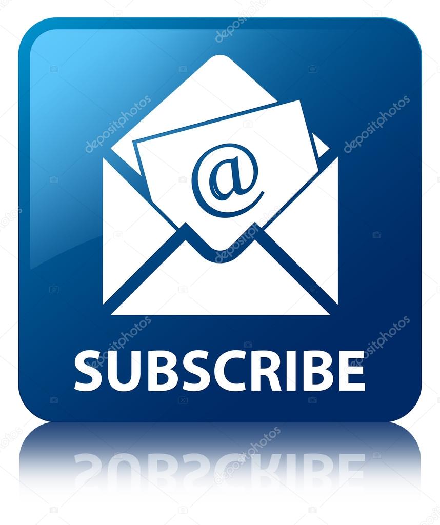 Subscribe (Newsletter email icon) glossy blue reflected square b ...