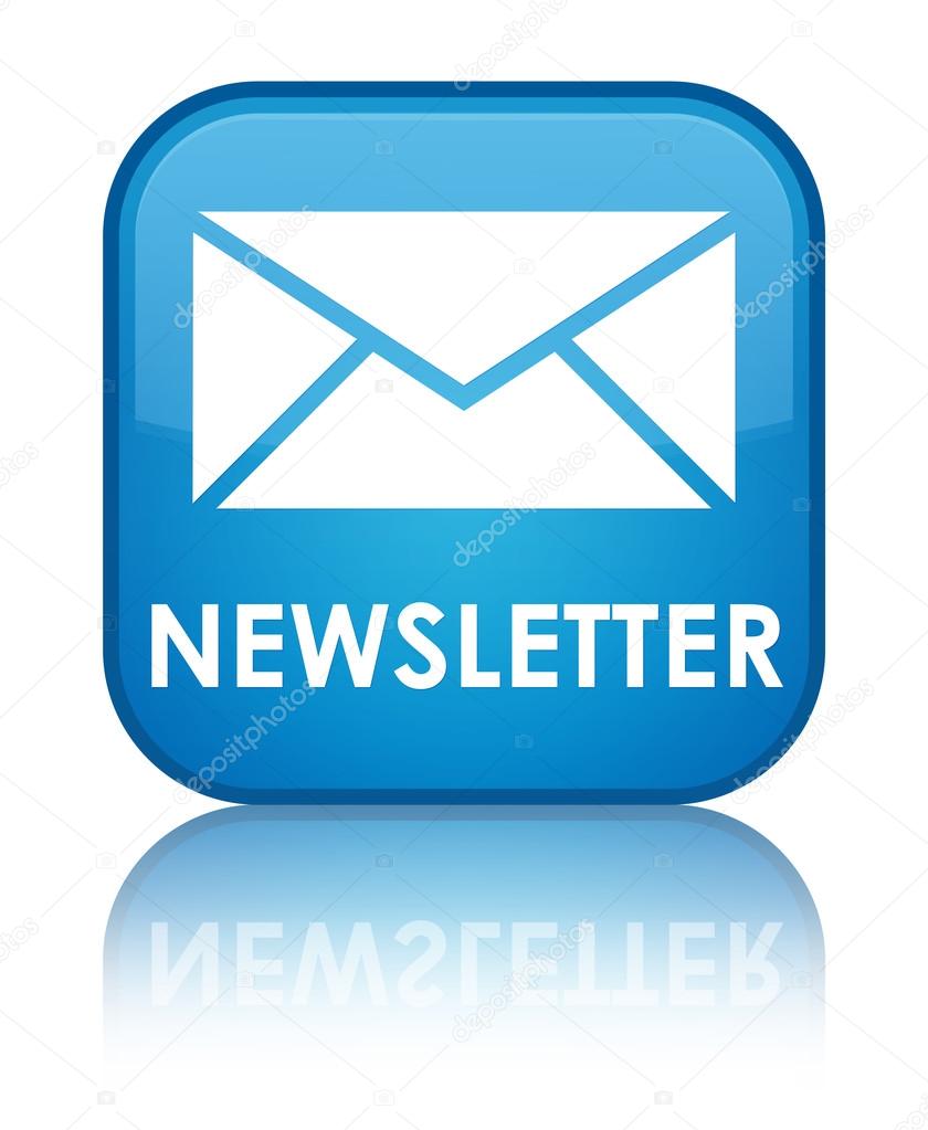 Newsletter (email icon) glossy blue reflected square button Stock Photo ...