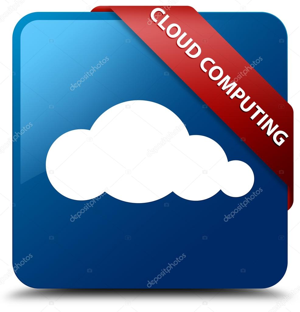 Cloud computing (cloud icon) glassy red ribbon glossy blue square ...