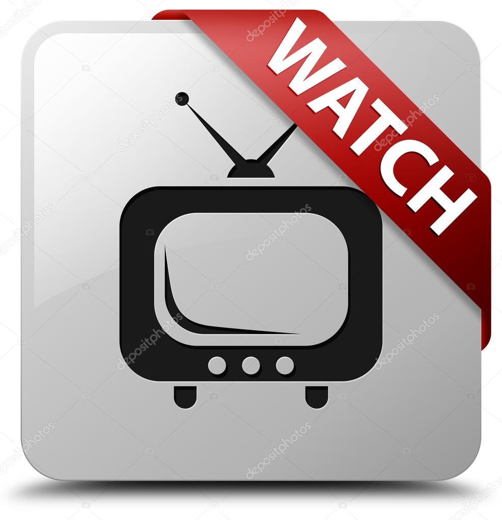Watch (TV icon) glossy white square button — Stock Photo © FR_Design ...