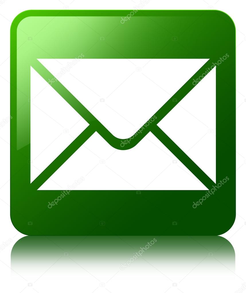 Brillante icono de correo electrónico verde refleja botón cuadrado ...