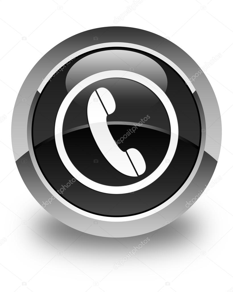 Phone icon glossy black round button — Stock Photo © FR_Design #99634178