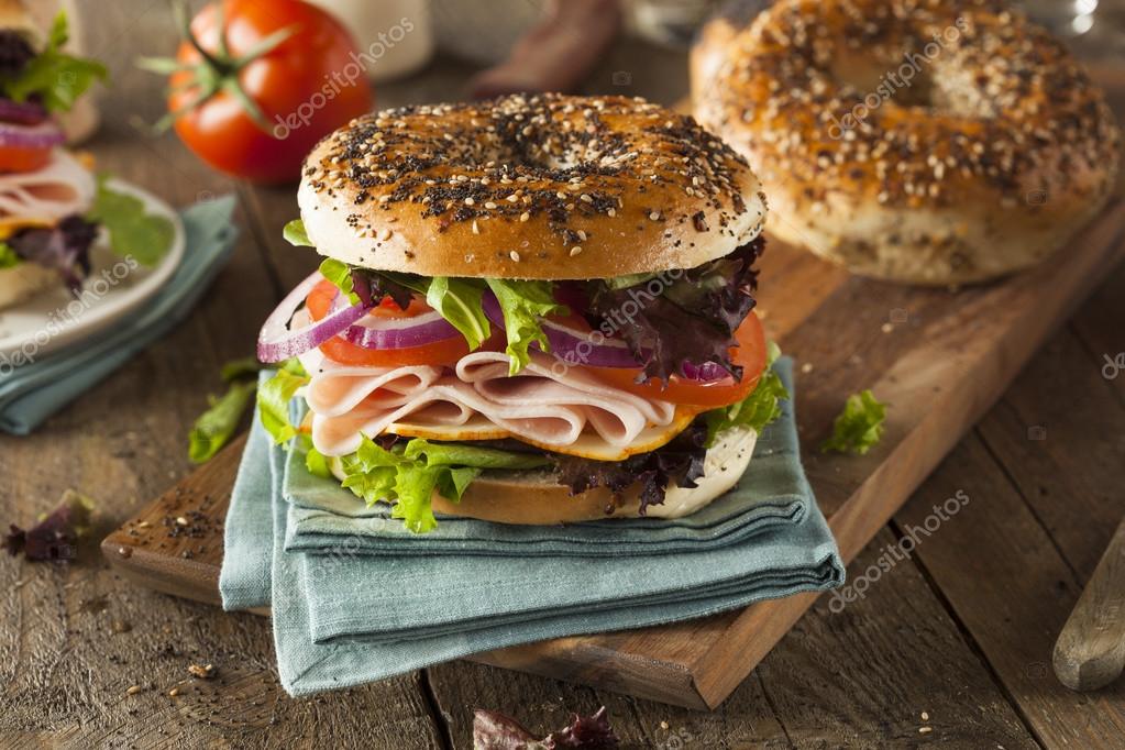 Healthy Turkey Sandwich on a Bagel Stock Photo by ©bhofack2 66764051