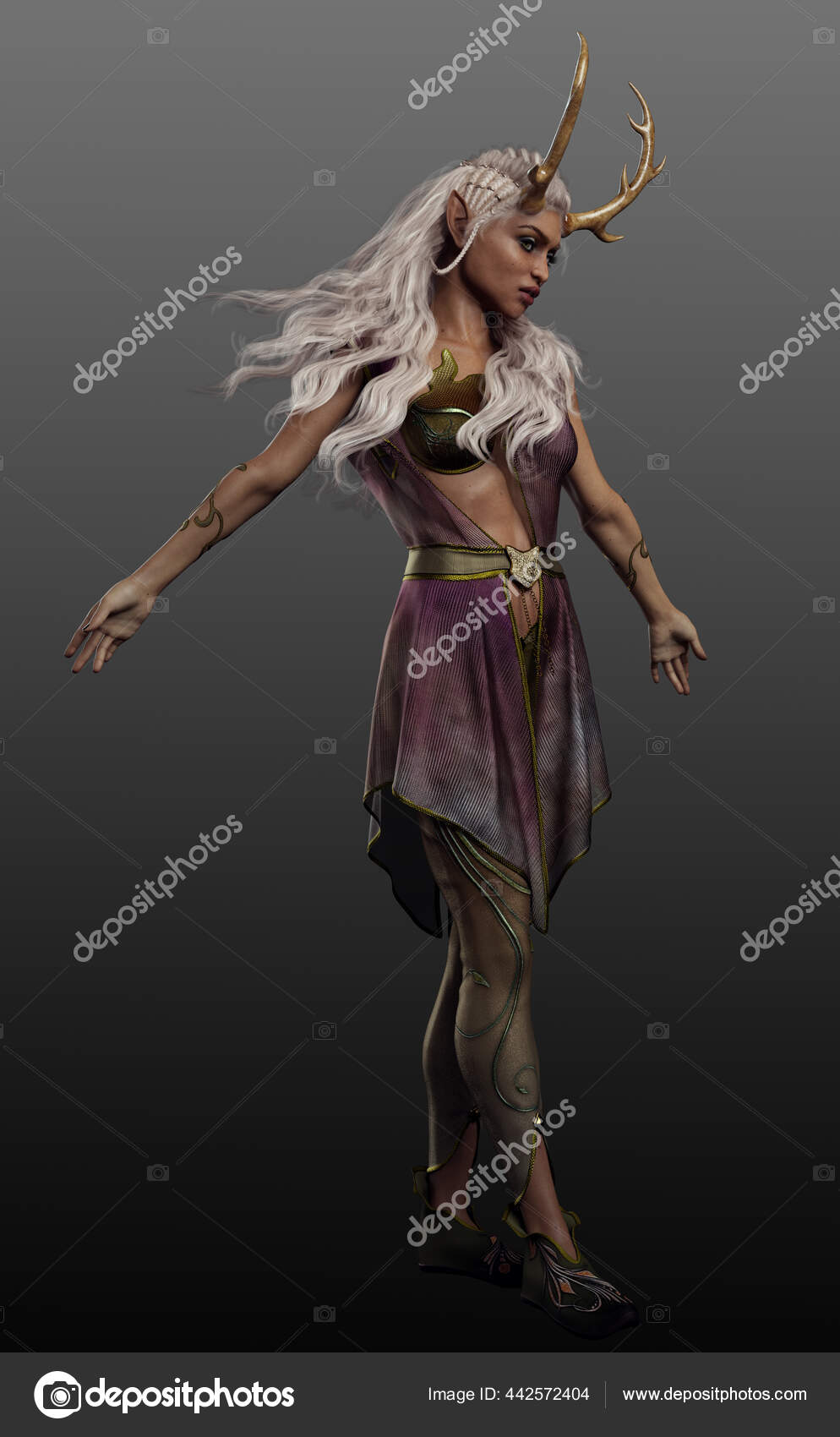 Dancing Poc Fae Mage Horns White Hair — Stock Photo © Ravven #442572404