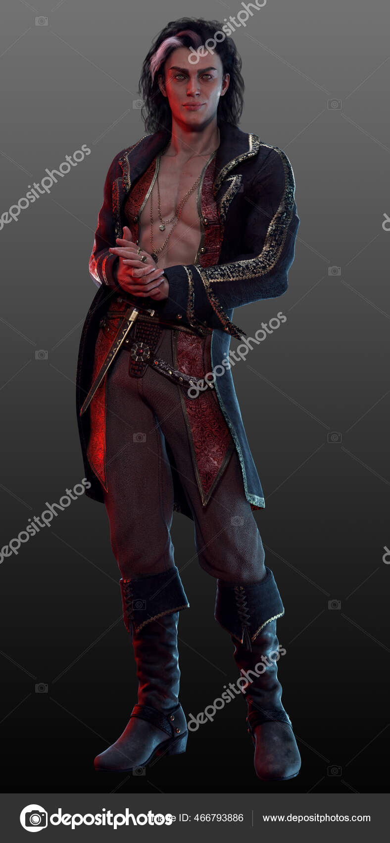 Steampunk Fantasy Pirate Mage Bare Chest — Stock Photo © Ravven #466793886