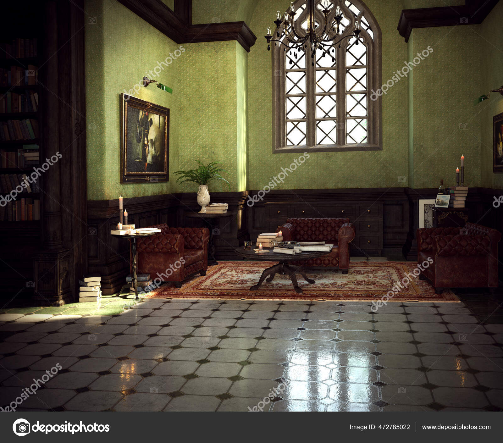 Cgi Gothic Victorian Library Study Window — Stock Photo © Ravven #472785022