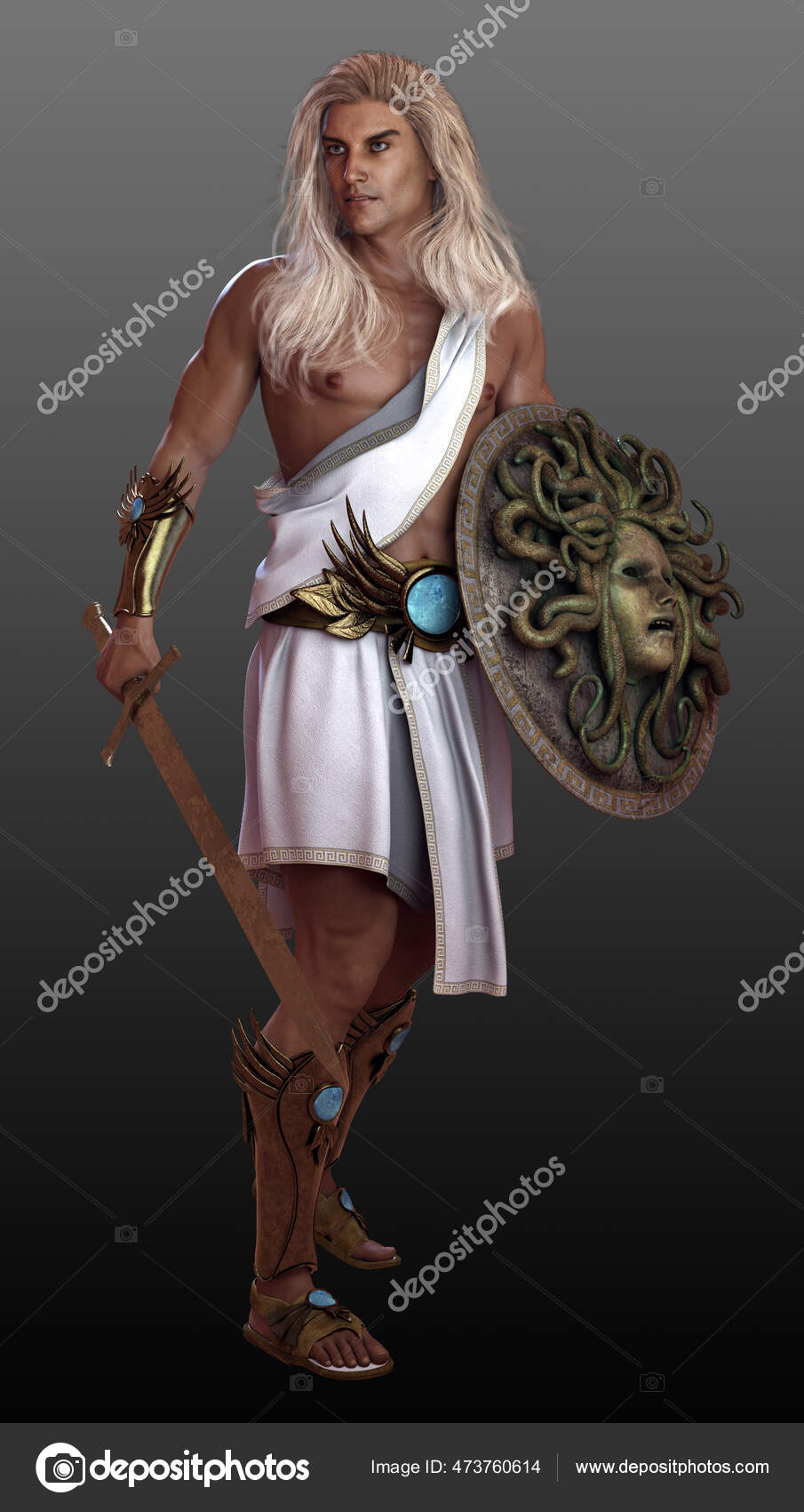 Fantasy Greek God Apollo White Tunic Gold Armor — Stock Photo © Ravven ...