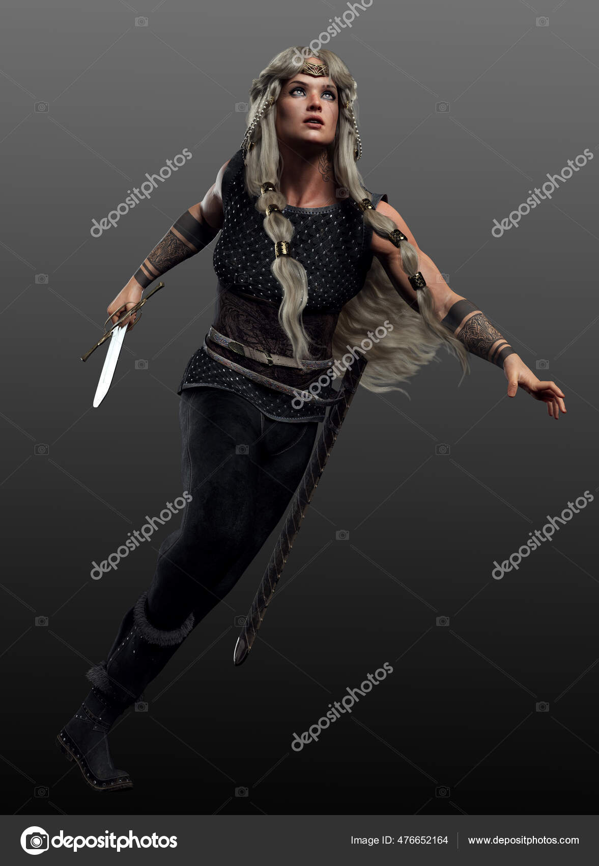 Freja Viking Warrior Female Armor Long Braids — Stock Photo © Ravven ...