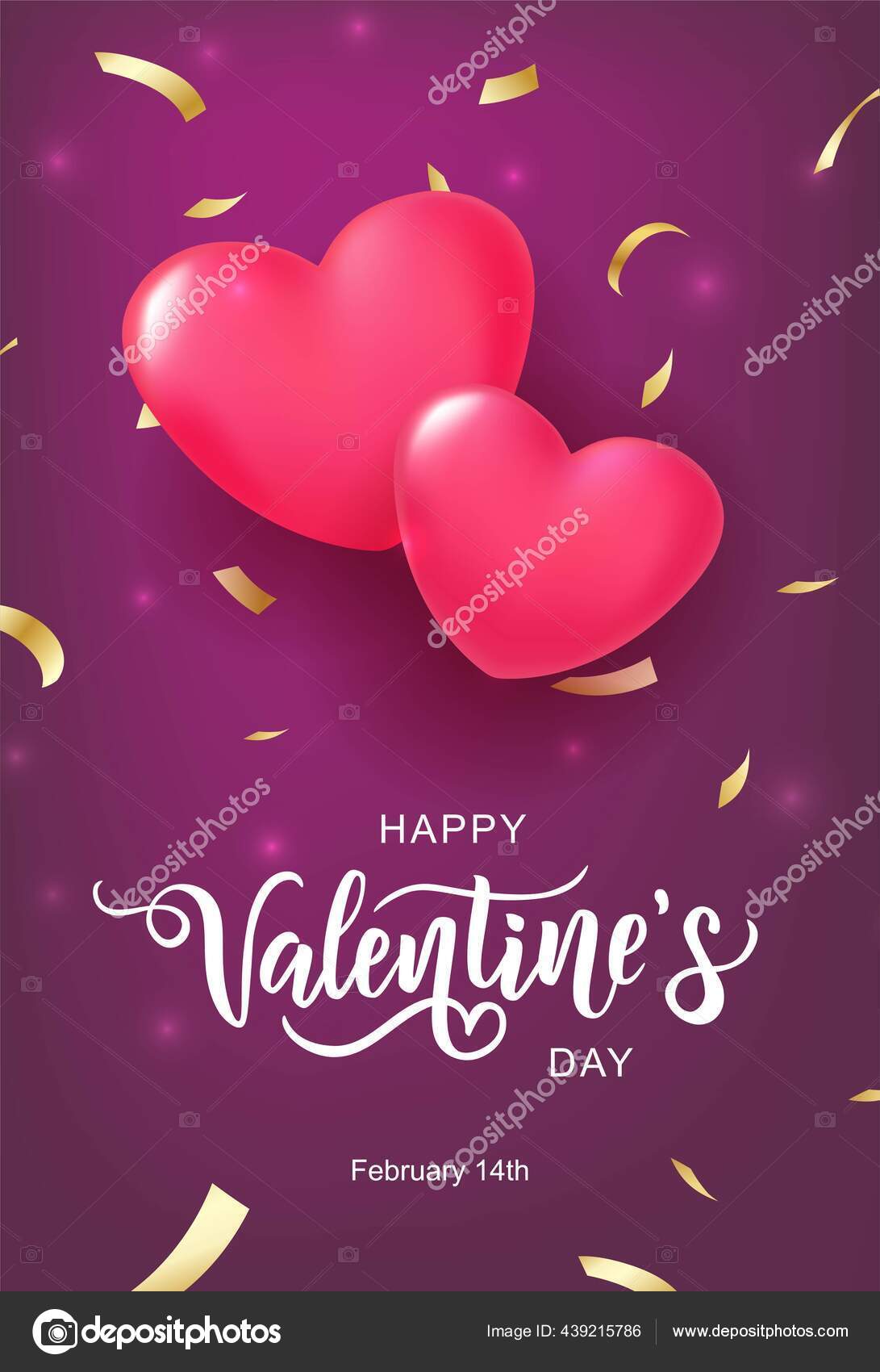 Happy Valentines Day Hand Lettering Typography With Realistic Looking Hearts Vector Design For