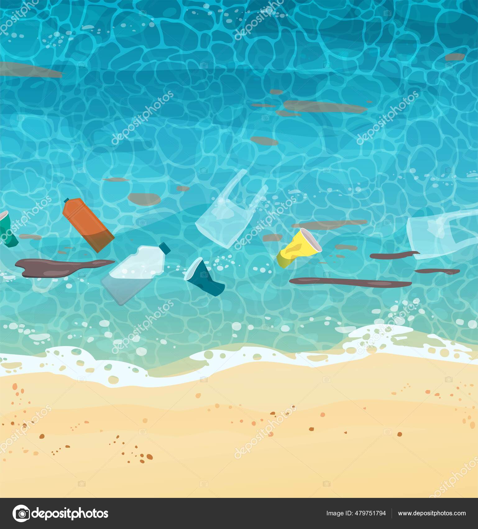 Cartoon Trash In Water