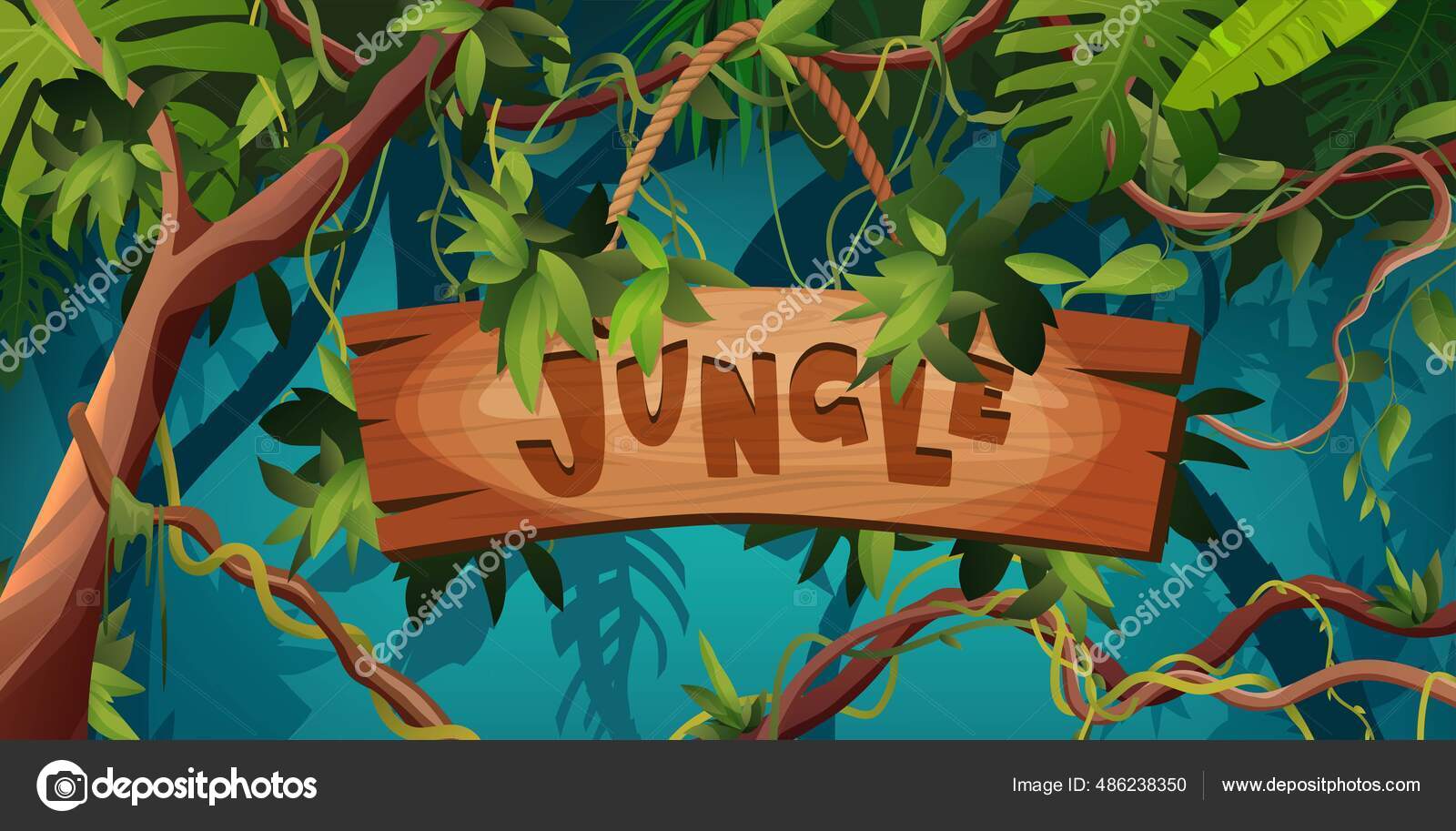 Jungle Hand Lettering Wooden Text Textured Cartoon Letters Liana Vine ...