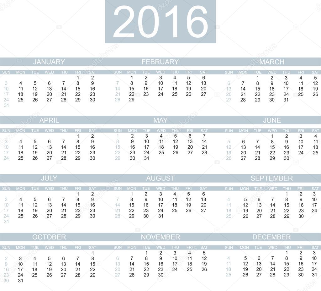 CALENDARIO 2016 ESTILO SIMPLE GRIS LUZ Vector de stock por ©LABBELMAN ...