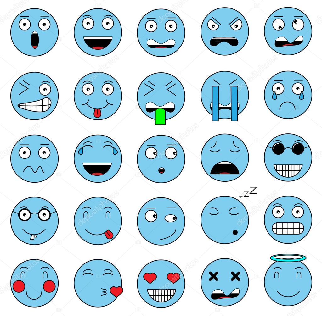 Satz von Emotionen Emoji Smile Symbole Smile Blue Icon Stock-Vektorbild ...