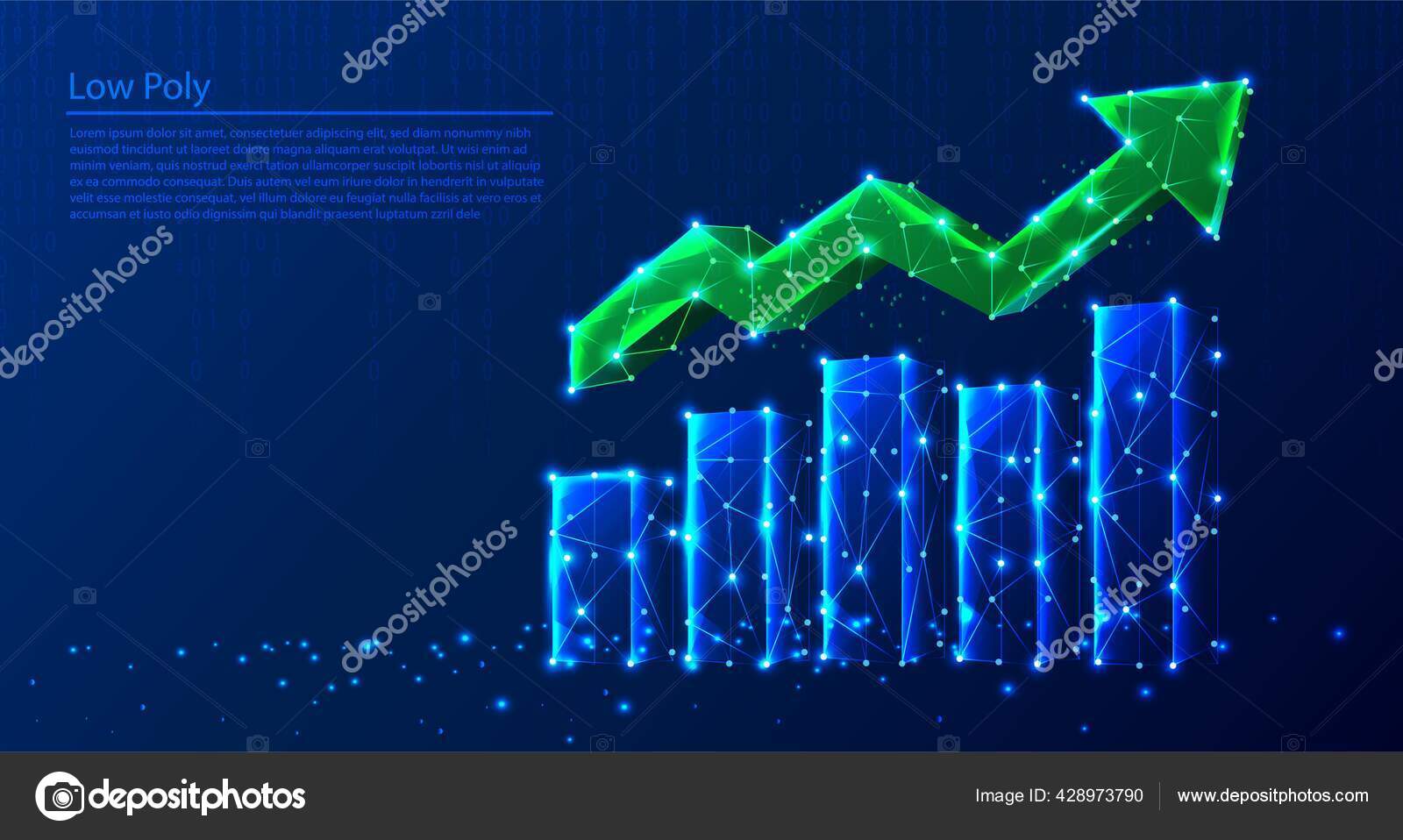 Polygonal Growth Charts Green Arrow Going Dark Blue Tech Background ...