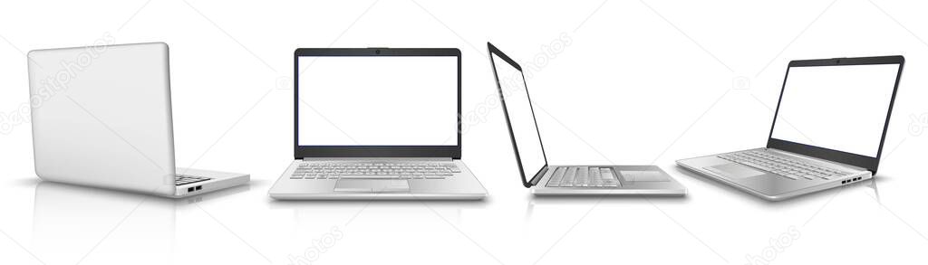 Grande Realistica Collezione Vettoriale Laptop Lato Davanti Dietro ...