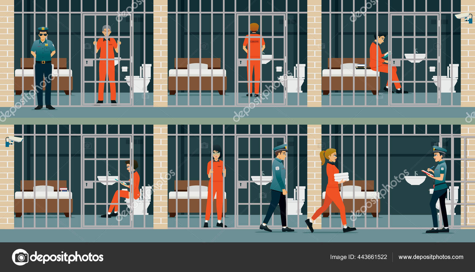 Presos Presas Fueron Detenidos Vector de stock #443661522 de ©intararit