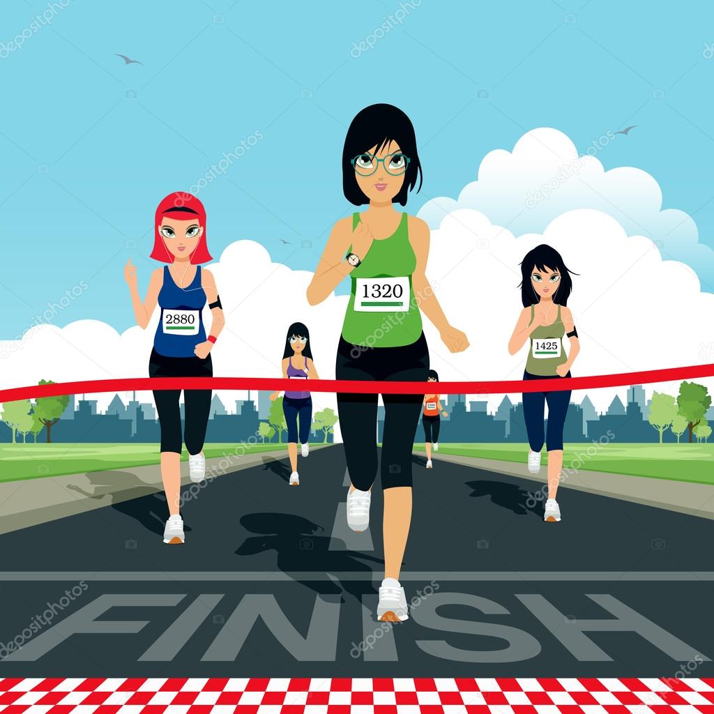 Female Runner Silhouette Finish Line